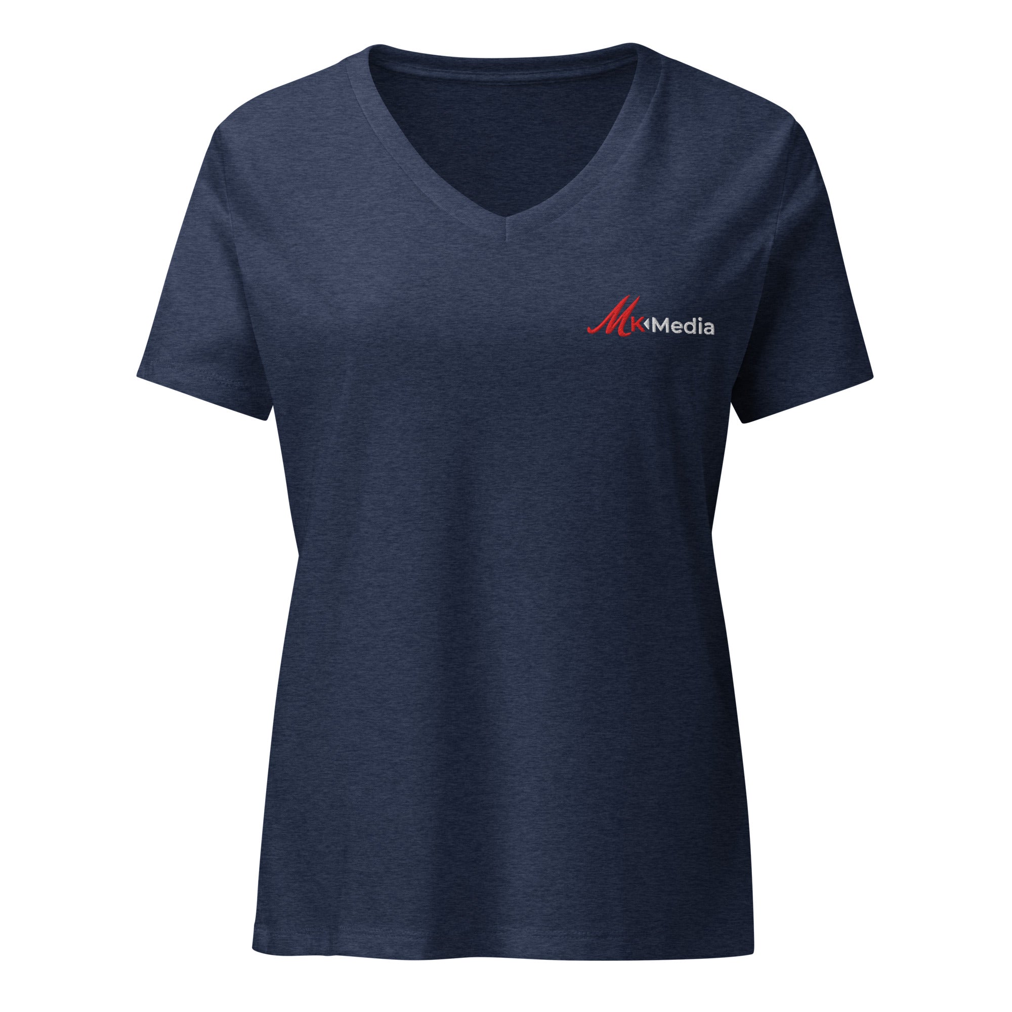 MK Media - Women’s relaxed navy v-neck T-Shirt